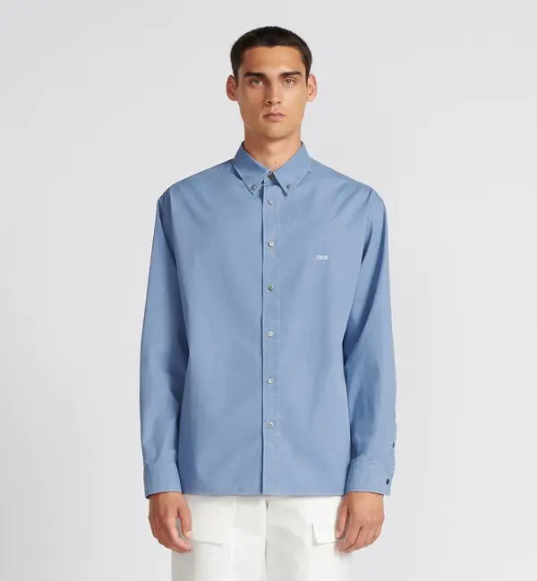 Dior Logo Embroidered Long-sleeved Shirt - Blue