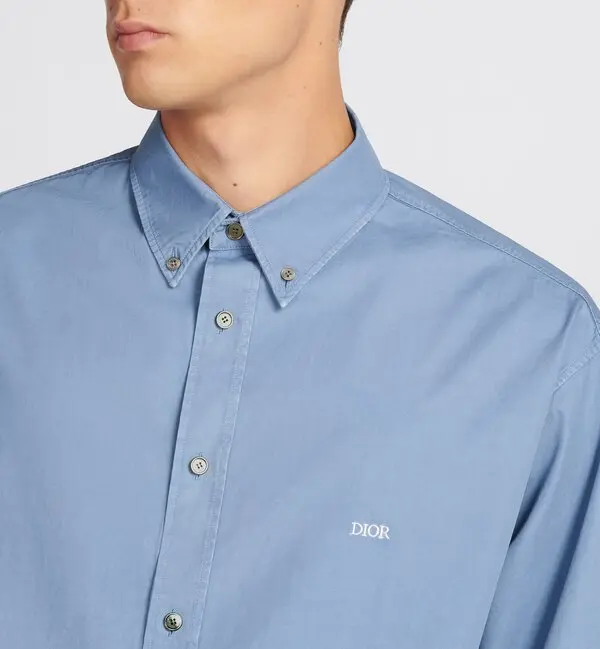 Dior Logo Embroidered Long-sleeved Shirt - Blue