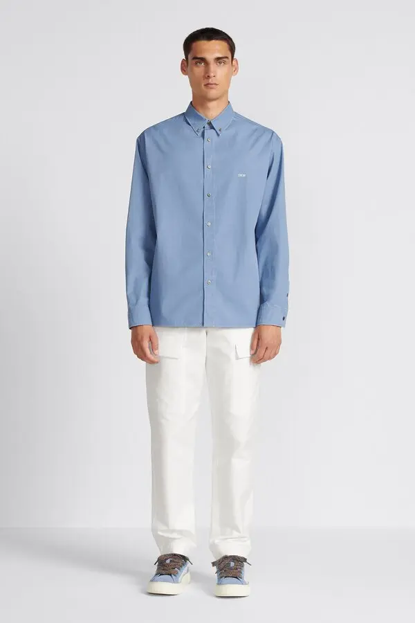 Dior Logo Embroidered Long-sleeved Shirt - Blue