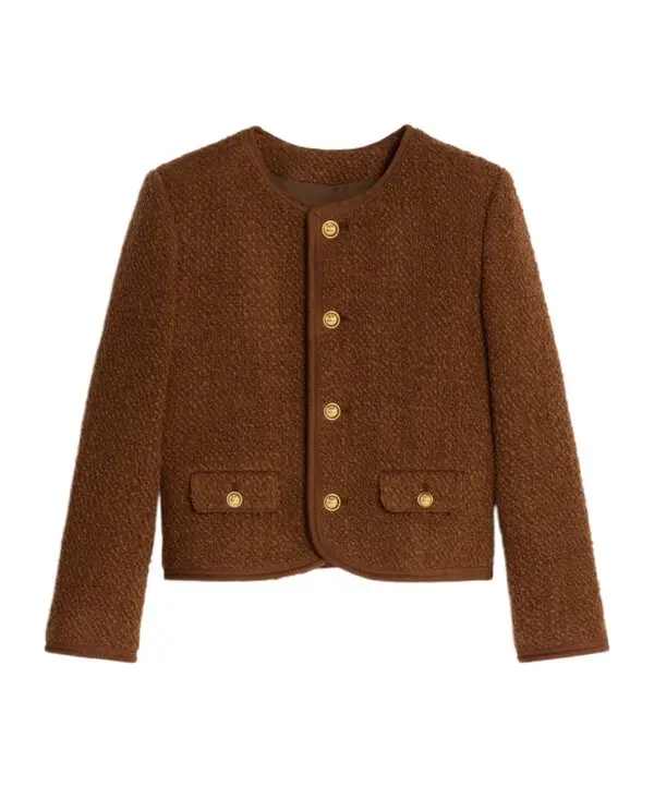 Celine Chelsea Jacket In Mohair Wool Tweed - Brown