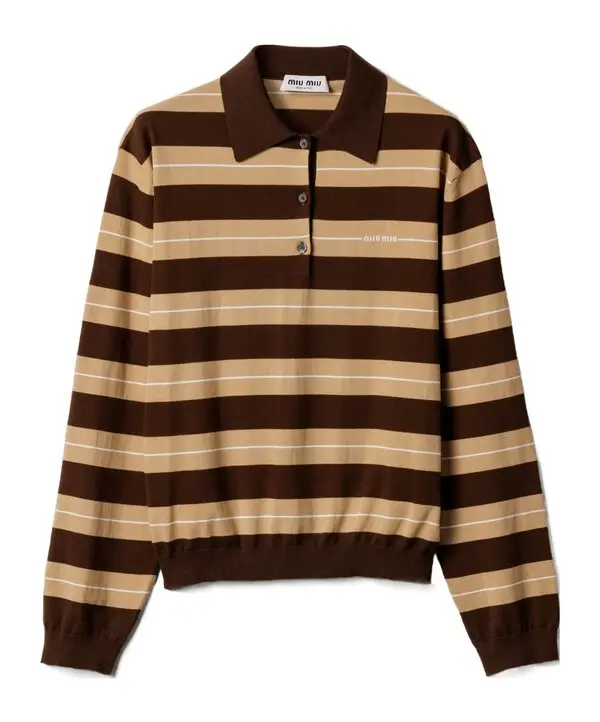 Miu Miu Long-sleeved Knitted Striped Polo Shirt