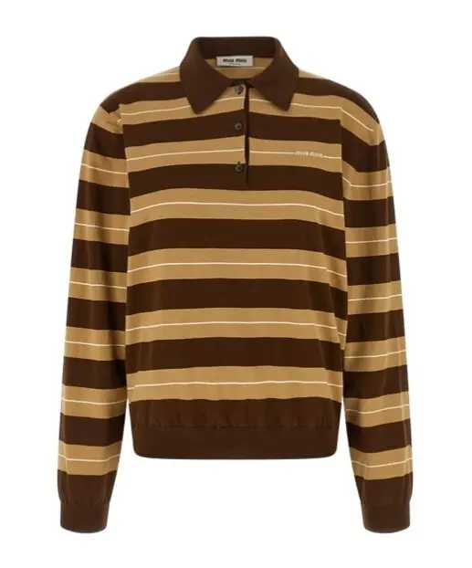 Miu Miu Long-sleeved Knitted Striped Polo Shirt