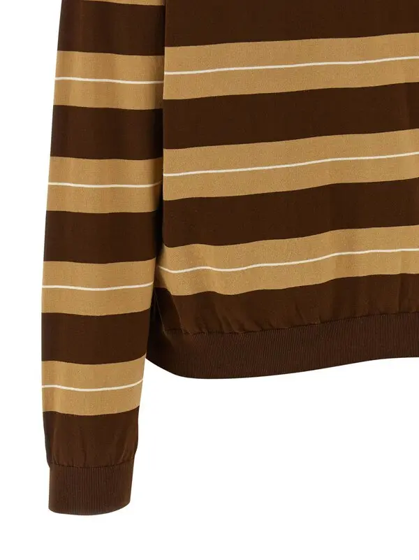 Miu Miu Long-sleeved Knitted Striped Polo Shirt