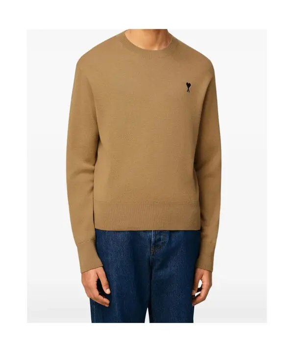AMI Paris De Coeur Wool Sweater - Camel/black