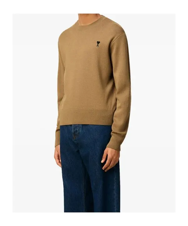 AMI Paris De Coeur Wool Sweater - Camel/black