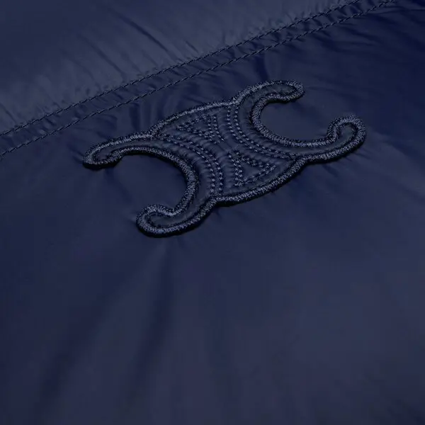 Celine Puffer Jacket In Light Nylon With High Collar And Triomphe Snaps - Blue
