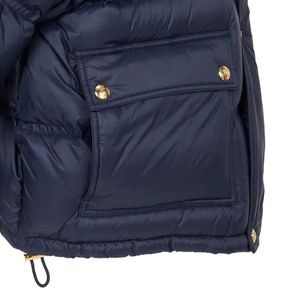 Celine Puffer Jacket In Light Nylon With High Collar And Triomphe Snaps - Blue