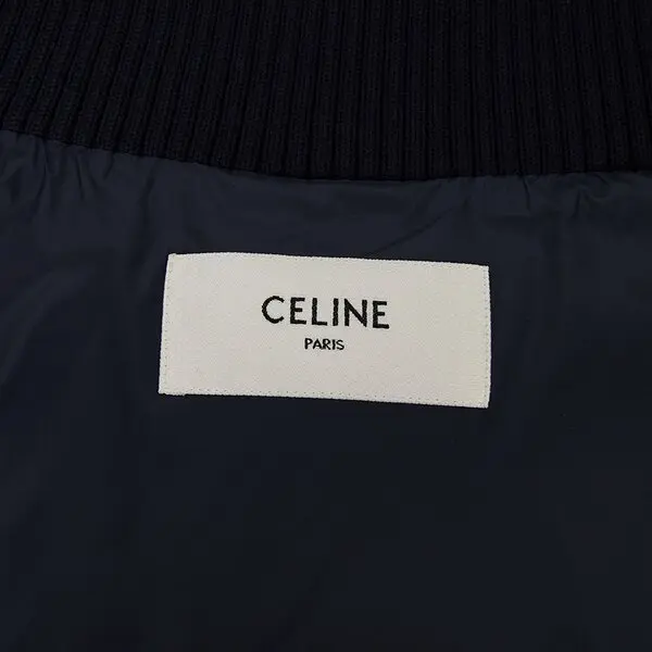 Celine Puffer Jacket In Light Nylon With High Collar And Triomphe Snaps - Blue
