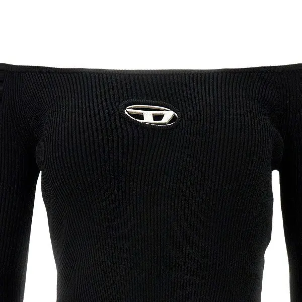 DIESEL® Ribbed Knit Off-the-shoulder Top With Embellished Detail - Black