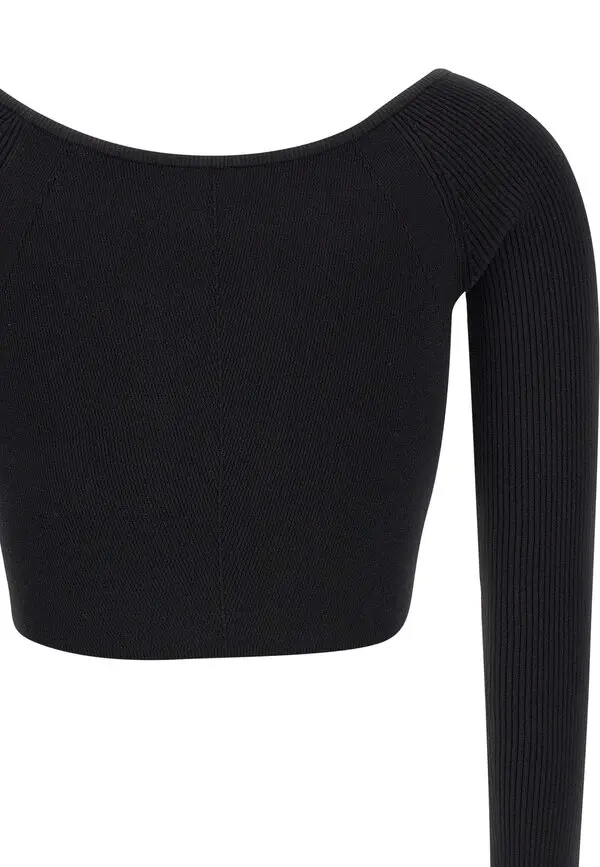 DIESEL® Ribbed Knit Off-the-shoulder Top With Embellished Detail - Black