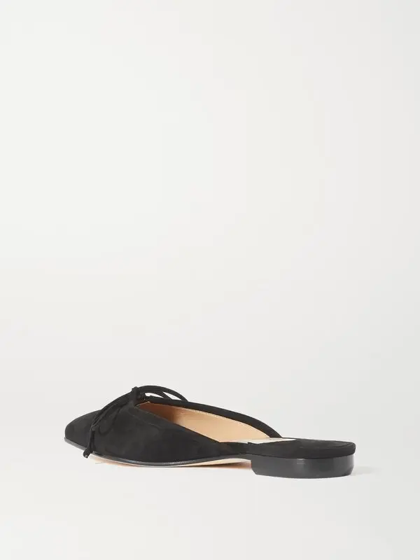 Manolo Blahnik Suede Bow Detail Mules - Black