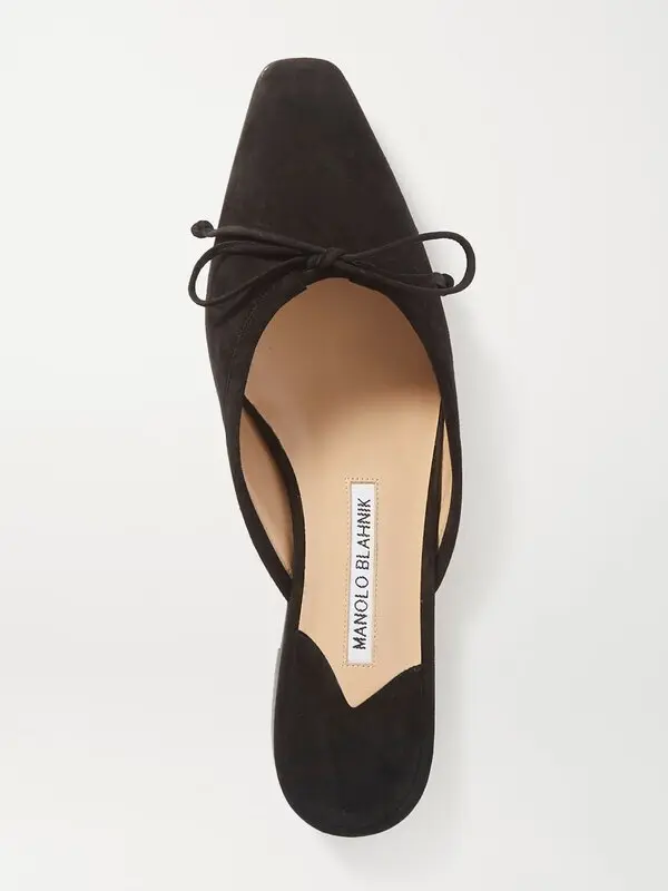 Manolo Blahnik Suede Bow Detail Mules - Black