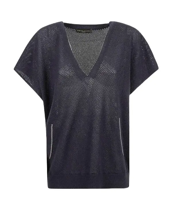 Fabiana Filippi V-neck Openwork Short Sleeve Top