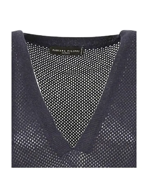 Fabiana Filippi V-neck Openwork Short Sleeve Top