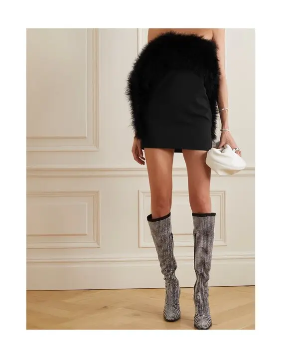 16Arlington Blaise Strapless Feather-trimmed Mini Dress