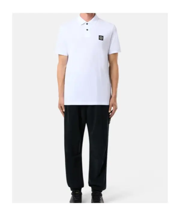 Stone Island Logo Patch Short-sleeved Polo Shirt - White