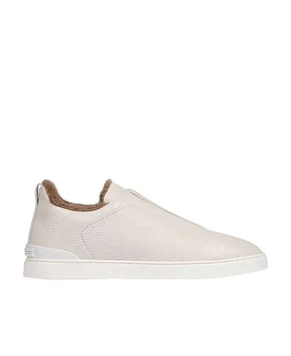 Zegna Triple Stitch Leather Sneakers With Quilted Details - White