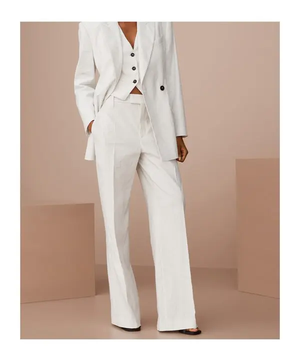 Brunello Cucinelli Pinstriped Linen-blend Wide-leg Trousers - White