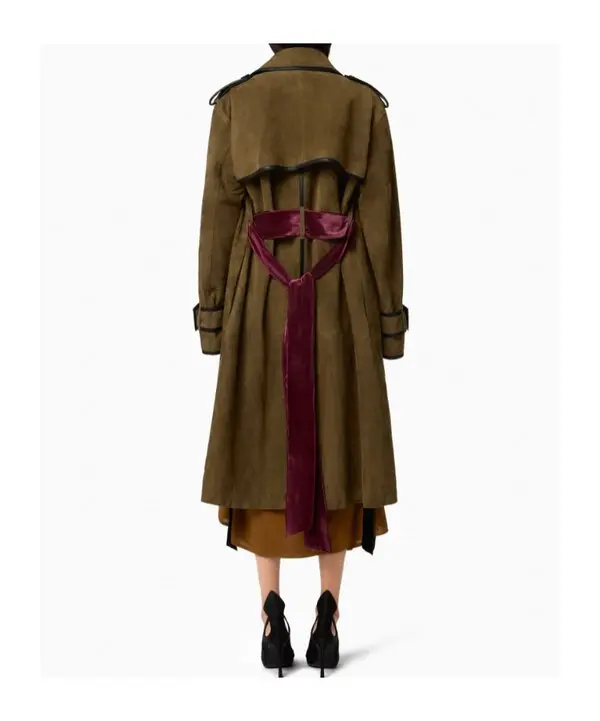 Nina Ricci Belted Suede Trench Coat With Leather Trim - Khaki