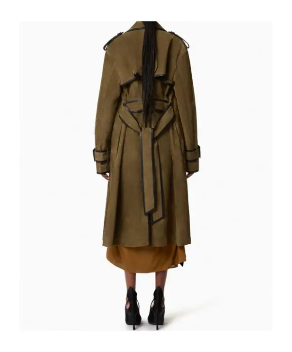 Nina Ricci Belted Suede Trench Coat With Leather Trim - Khaki