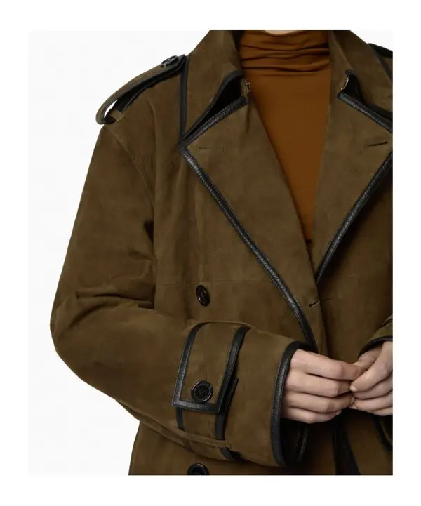 Nina Ricci Belted Suede Trench Coat With Leather Trim - Khaki