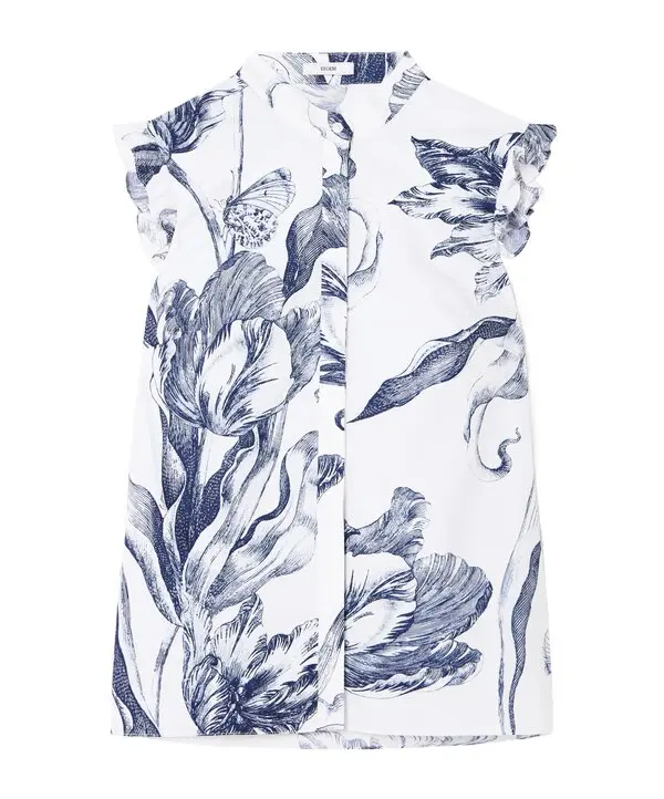 Erdem Peony Print" Ruffled Cotton Poplin Shirt - White