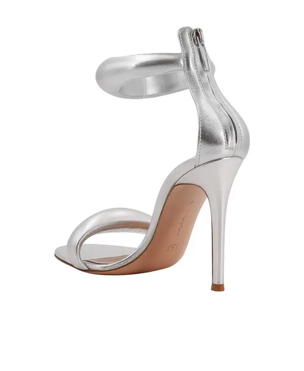 GIANVITO ROSSI Silver Metallic Stiletto High Heel Sandals With Zipper Detail