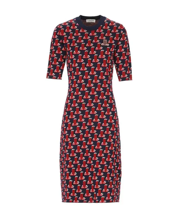 LANVIN Knitted Printed Logo Applique Dress