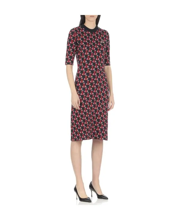 LANVIN Knitted Printed Logo Applique Dress