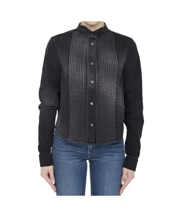 Loewe Pleated Band Collar Shirt - Black
