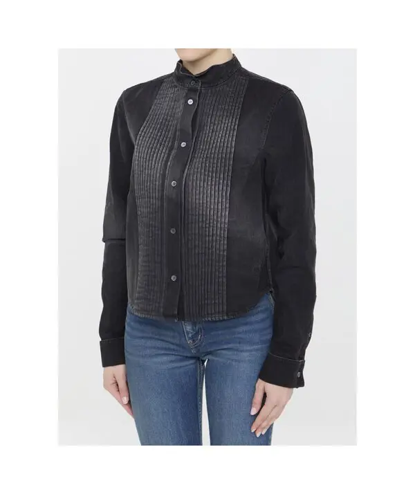 Loewe Pleated Band Collar Shirt - Black