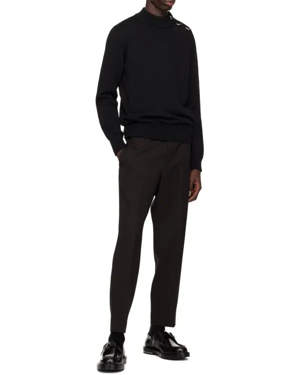 JIL SANDER Ribbed Mock Neck Long Sleeve Sweater With Button Detail