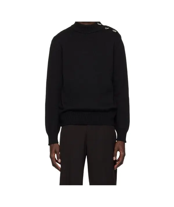 JIL SANDER Ribbed Mock Neck Long Sleeve Sweater With Button Detail