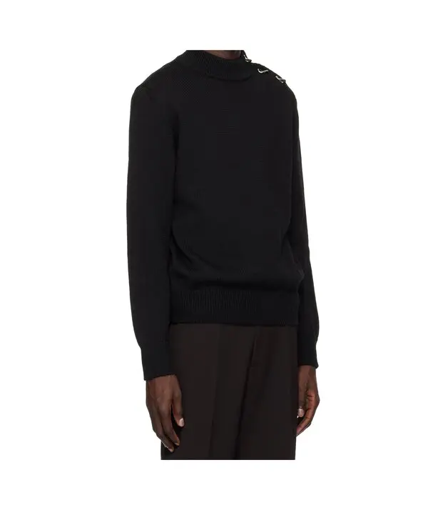 JIL SANDER Ribbed Mock Neck Long Sleeve Sweater With Button Detail