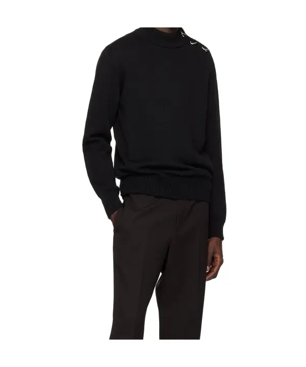 JIL SANDER Ribbed Mock Neck Long Sleeve Sweater With Button Detail