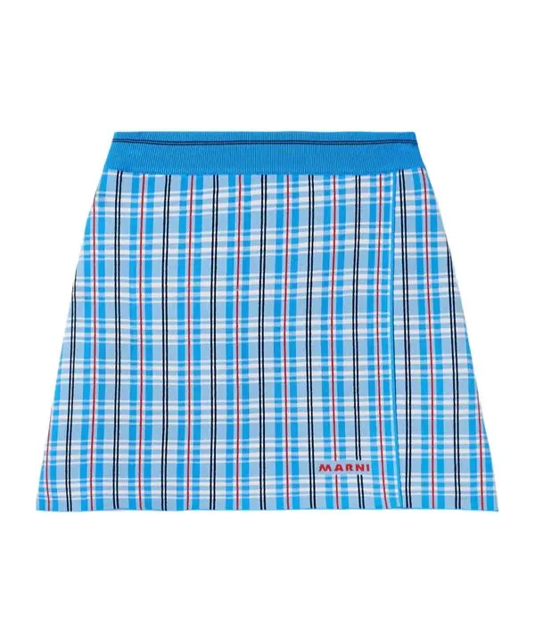 Marni Wrap-effect Plaid Stretch-knit Mini Skirt