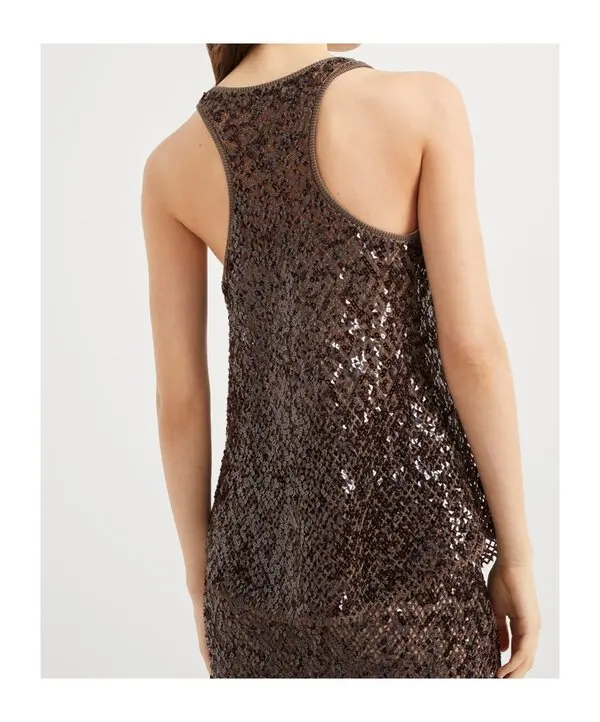 Brunello Cucinelli Sleeveless Sequined Mesh Top