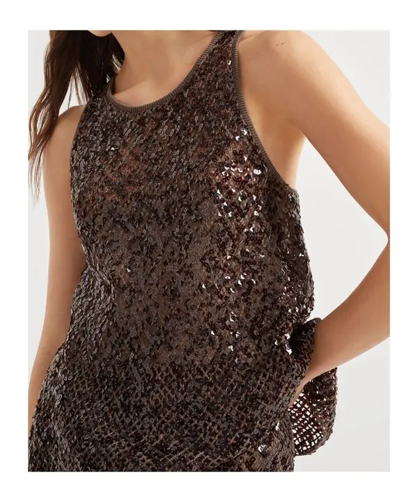 Brunello Cucinelli Sleeveless Sequined Mesh Top