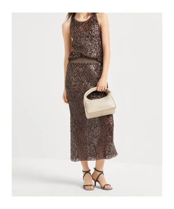 Brunello Cucinelli Sleeveless Sequined Mesh Top
