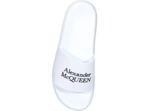 Alexander McQueen Logo Print Open Toe Slides - White