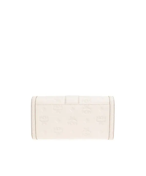 Mcm Embossed Logo Wallet With Chain Strap - White