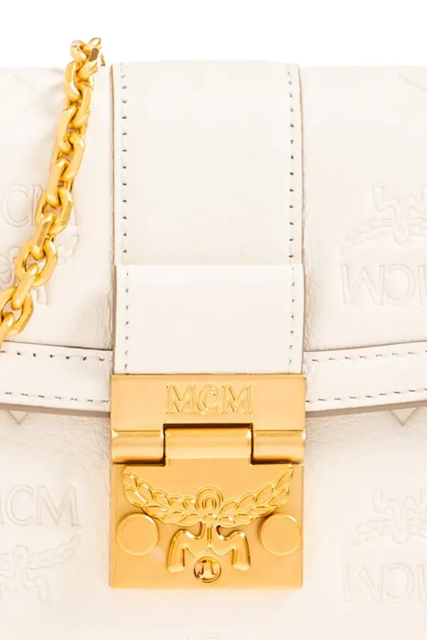 Mcm Embossed Logo Wallet With Chain Strap - White