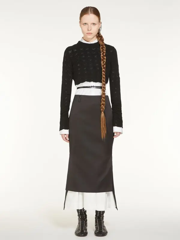 Sportmax Cashmere Blended Cropped Sweater With Geometric Design - Black