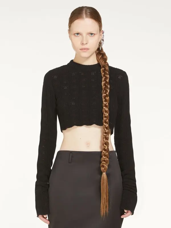 Sportmax Cashmere Blended Cropped Sweater With Geometric Design - Black