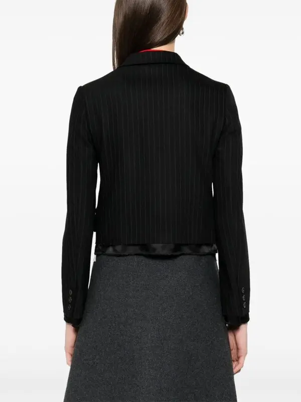 Miu Miu Pinstriped Tailored Jacket With Tassel Trims - Black