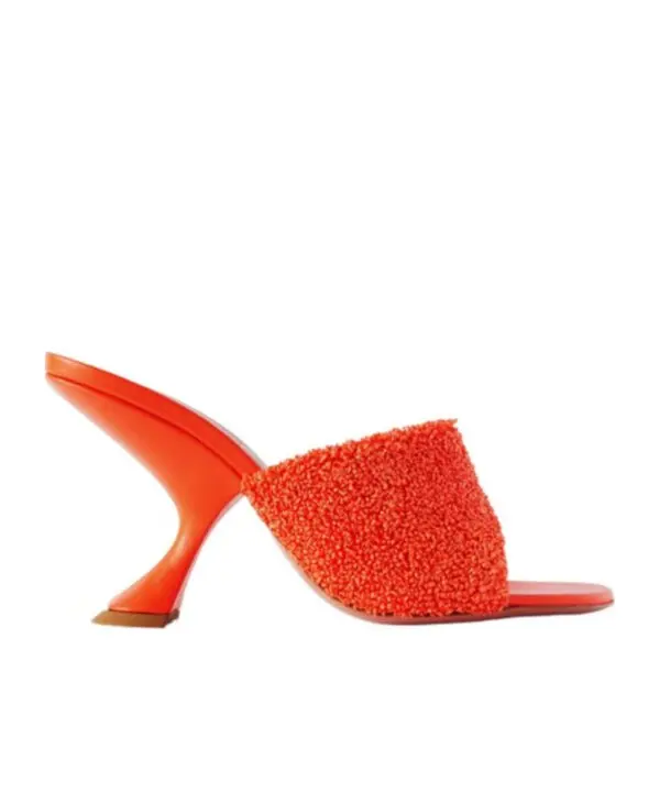 Amina Muaddi Raffia Mules With Sculptural Heel - Red