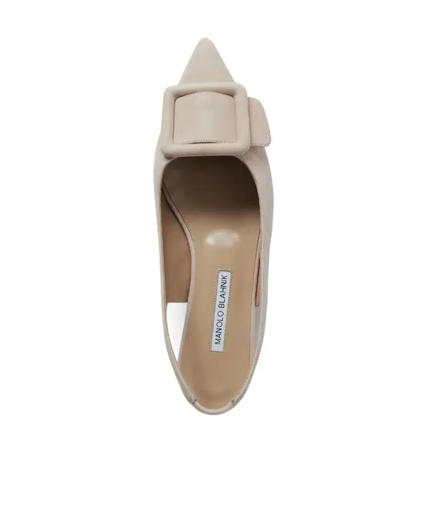 Manolo Blahnik Buckled Suede Slingback Flats - Nude