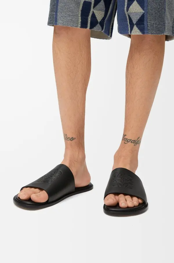 Loewe Flex Anagram Slide In Soft Calfskin - Black