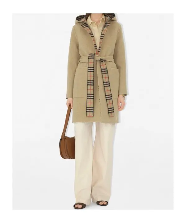 Burberry Belted Reversible Hooded Coat - Sand