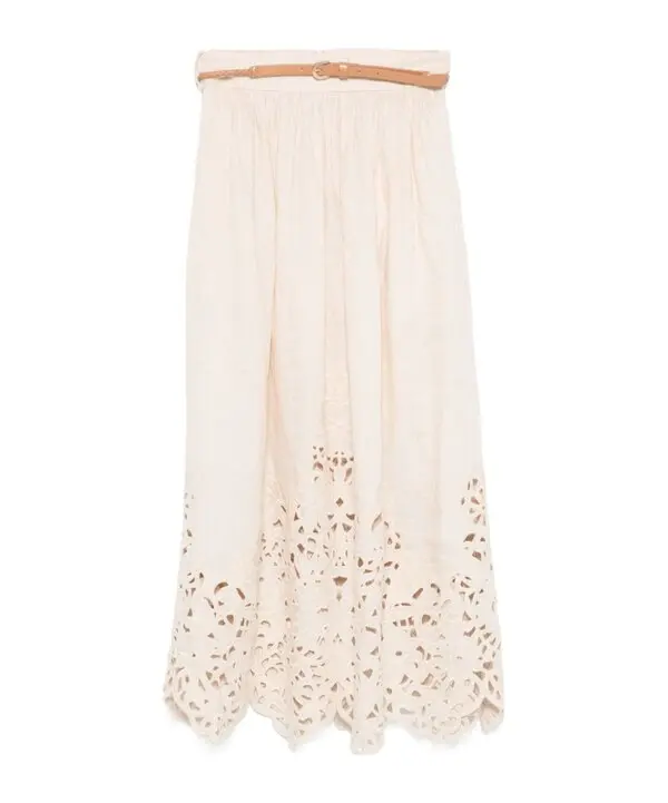 Zimmermann Wylie Embroidered Midi Skirt - Cream